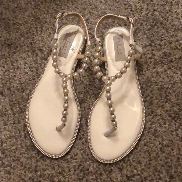 Shoes | Pearl And Rhinestone Flat Wedding Sandals | Poshmark